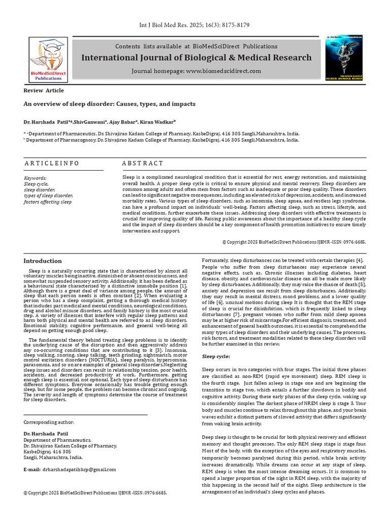 Overview of Sleep Disorders and Impacts | PDF | Sleep | Sleep Disorder