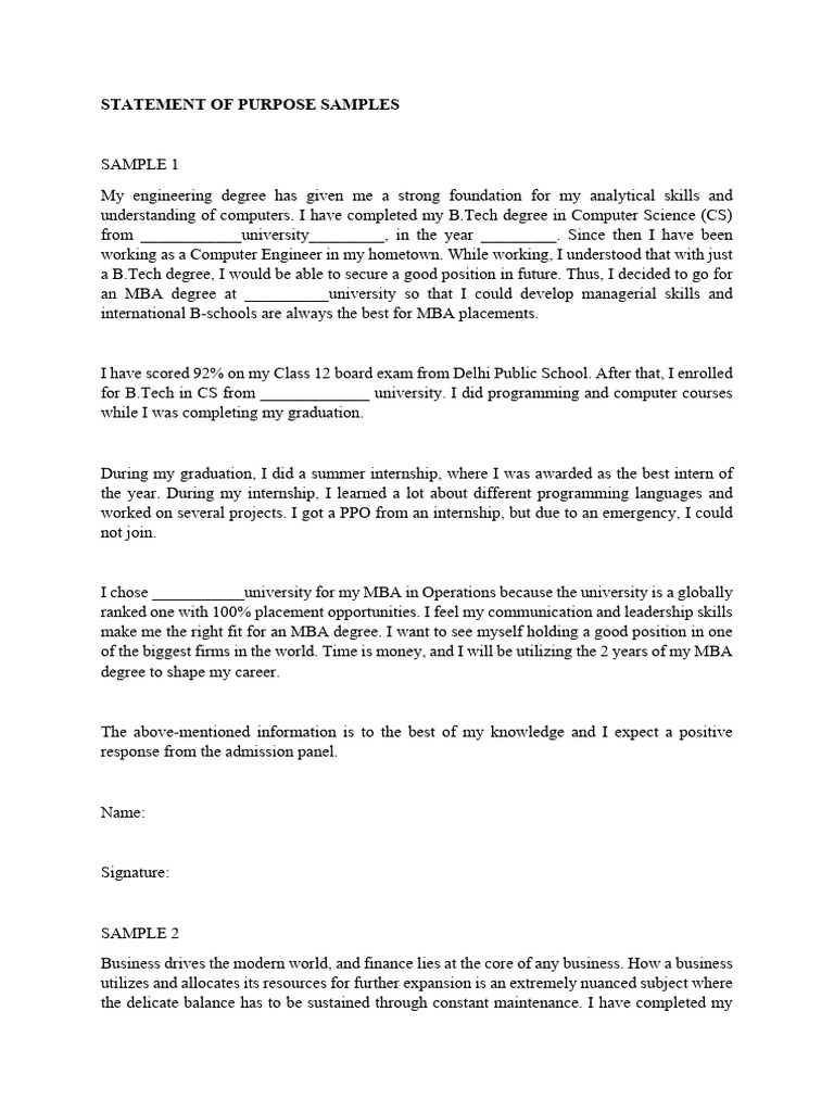 SOP Samples for B.Tech Graduates | PDF | Computer Programming | Science