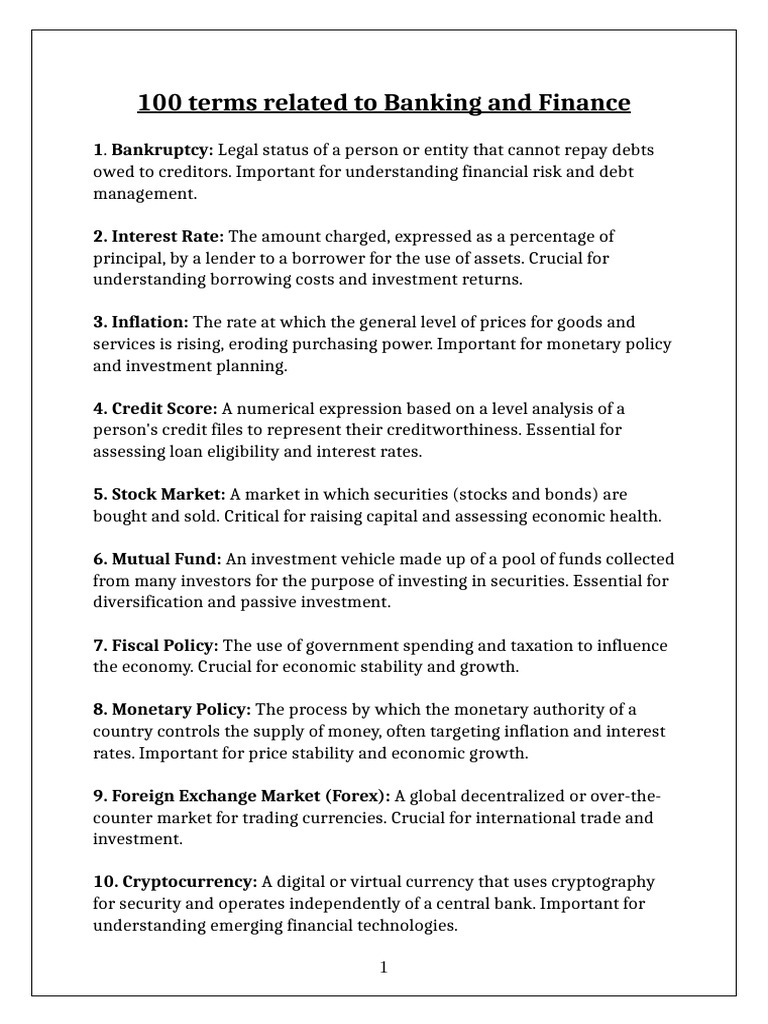 100 Key Terms in Banking & Finance | PDF | Financial Risk | Investing