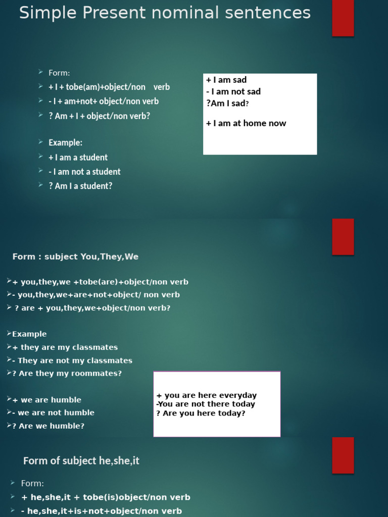Simple Present Nominal Sentences Guide | PDF