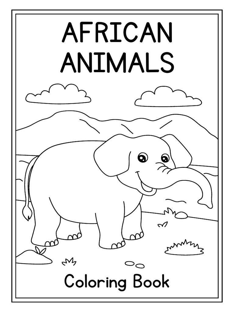 African Animals Coloring Booklet in Grayscale Illustrative Style ...