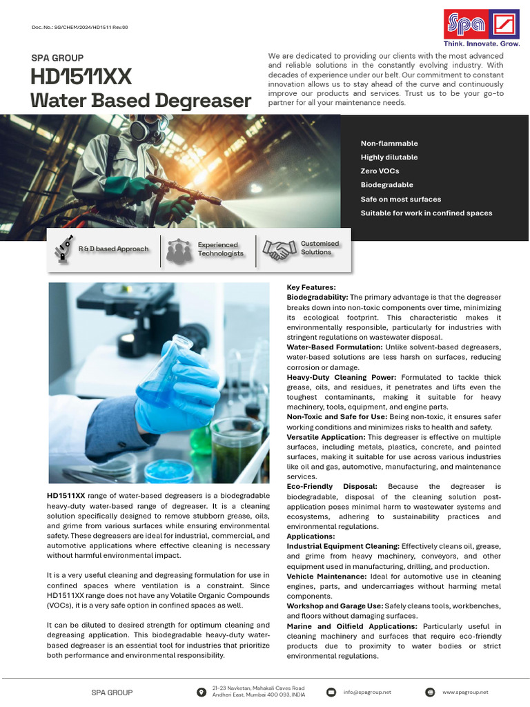 Spa Group - HD1511XX Water Based Degreaser | PDF | Materials | Natural ...