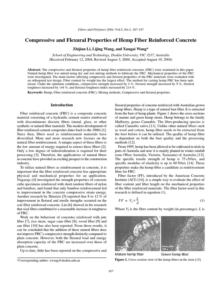 Hemp Fiber Reinforced Concrete Properties | PDF | Fracture | Concrete