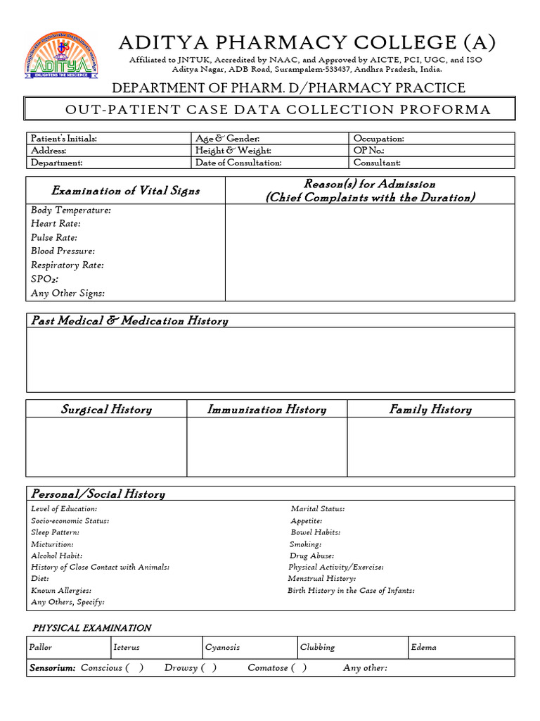 Out-Patient Data Collection Proforma | PDF | Pharmacy | Medical Diagnosis