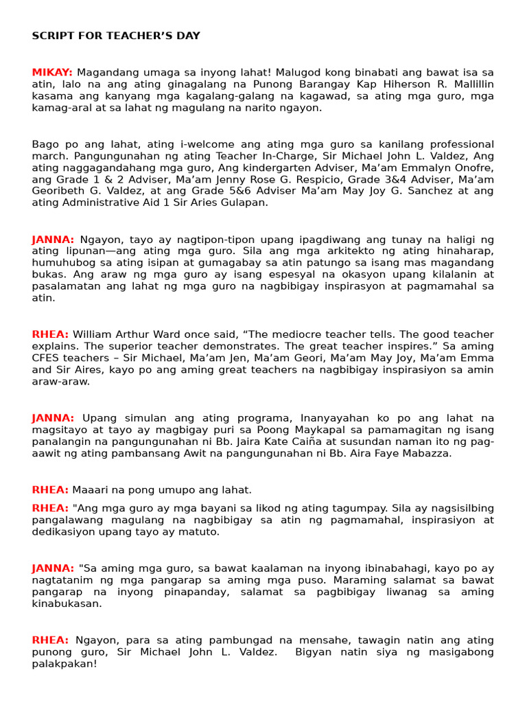 Teacher's Day Script | PDF