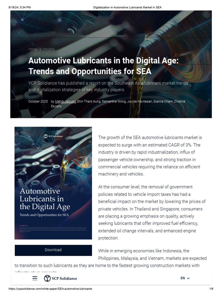 Digitalization in Automotive Lubricants Market in SEA | PDF | Internet ...
