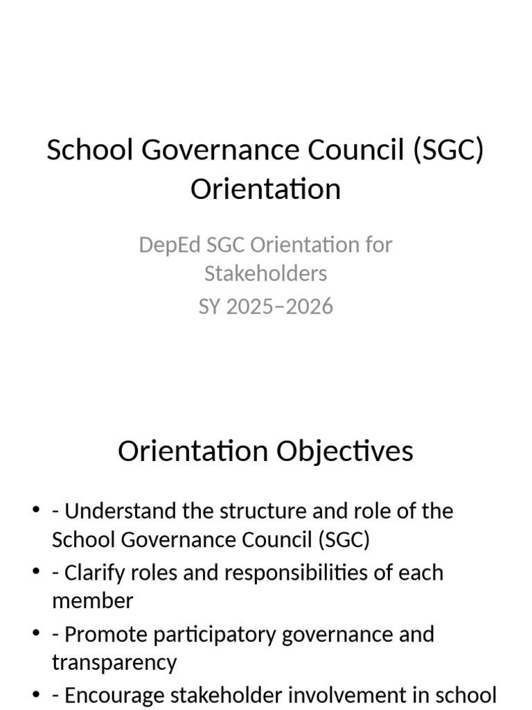 SGC Orientation for School Stakeholders | PDF