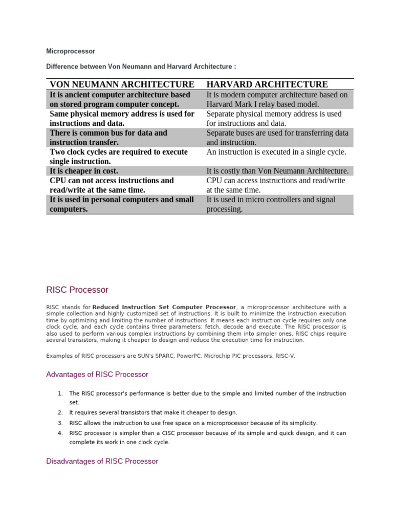 Difference Between Von Neumann and Harvard Architecture | PDF | Central Processing Unit ...