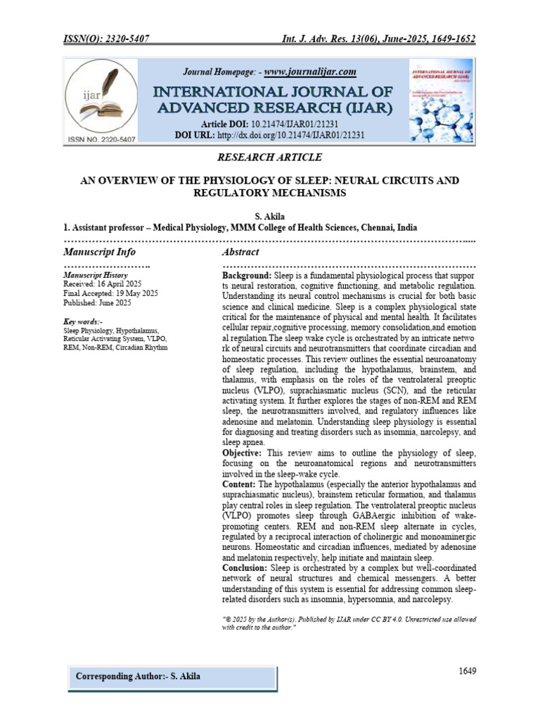 An Overview of The Physiology of Sleep: Neural Circuits and Regulatory ...