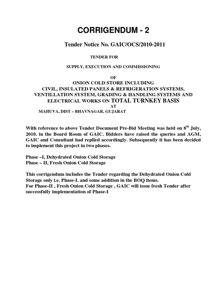 2 Corrigendum 2 Onion Cold Storage | PDF | Guarantee | Invoice