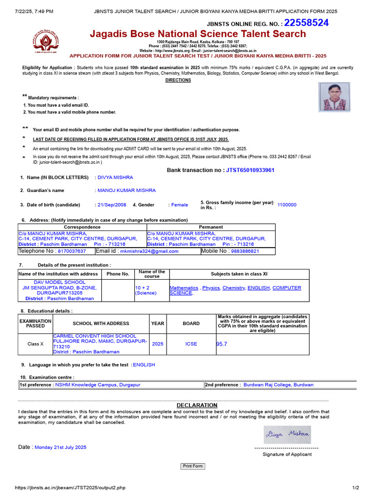 Jbnsts Junior Talent Search - Junior Bigyani Kanya Medha Britti ...