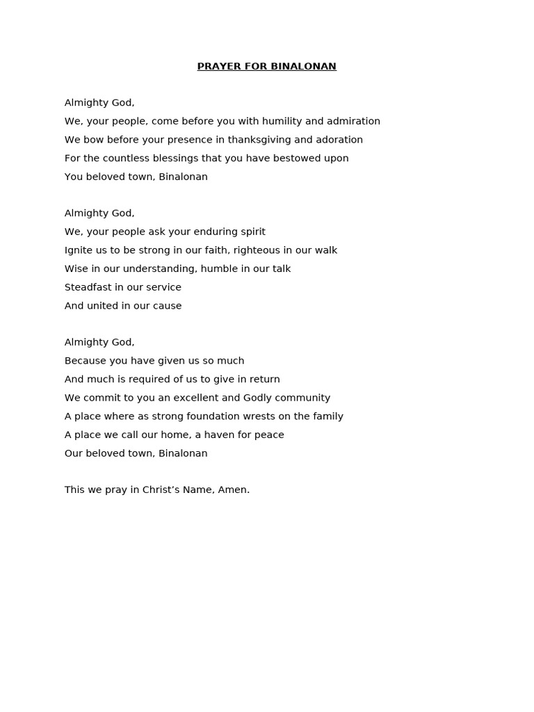 Prayer for Binalonan Community | PDF