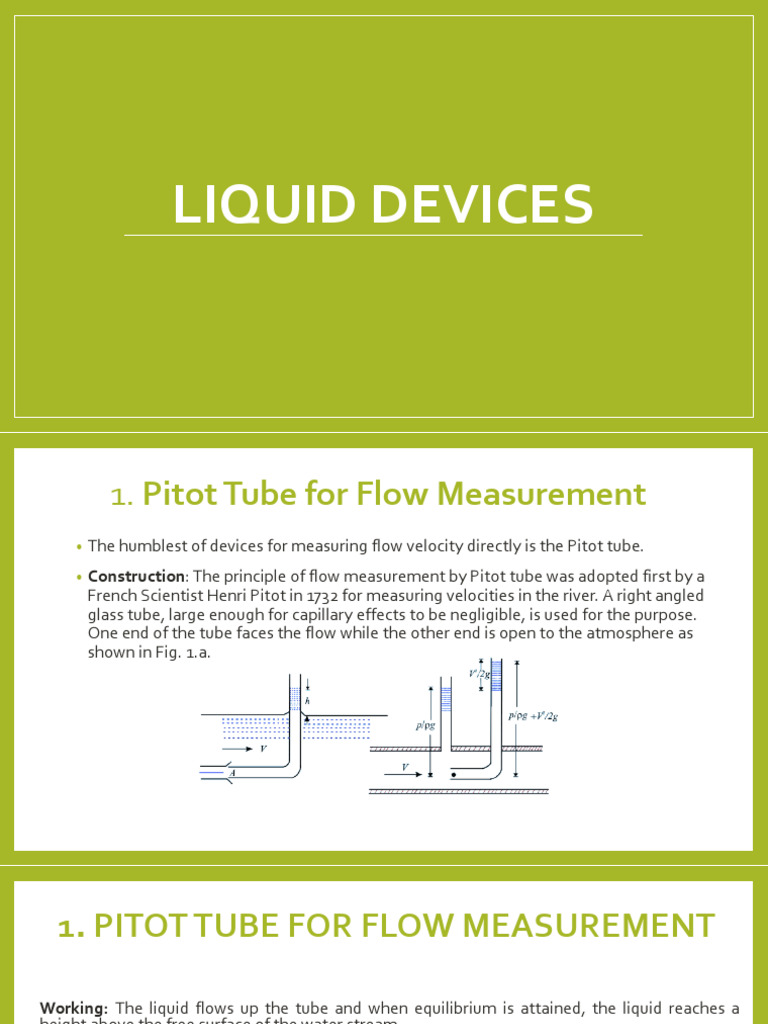 Pitot Tube Flow Measurement Principles | PDF | Pressure | Fluid Dynamics