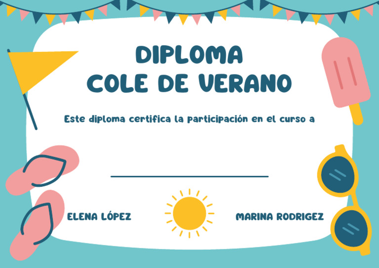 Diploma Certificado Campamento de Verano Creativo Turquesa | PDF