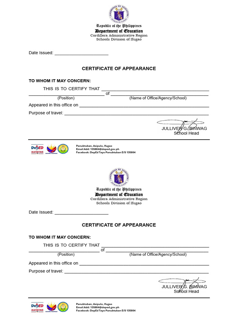 Certificate of Appearance Sample For Teachers | PDF