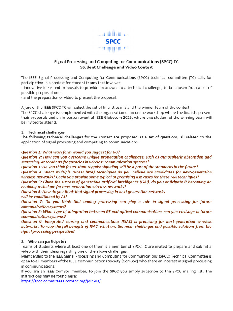 SPCC TC Student Challenge 2025 | PDF | Electrical Engineering | Telecommunications