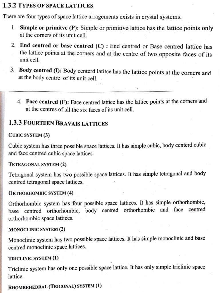 Overview of 14 Bravais Lattices | PDF | Crystal Structure | Mineralogy