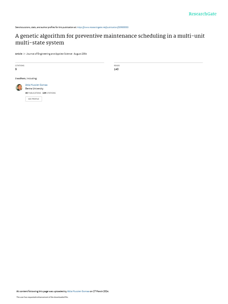 A Genetic Algorithm For Preventive Maintenance Scheduling in A Multi-Unit Multi-State System ...