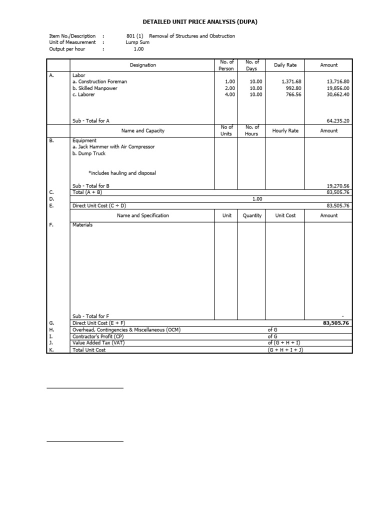 Detailed Unit Price Analysis for Construction | PDF | Value Added Tax ...