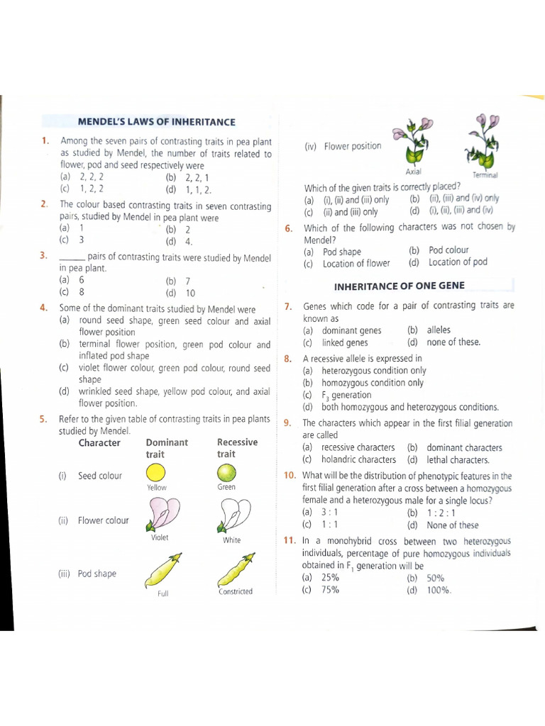 Principles of Inheritance MTG MCQ | PDF