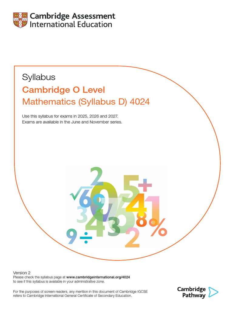 Cambridge O Level Math Syllabus D 4024 | PDF | Set (Mathematics ...