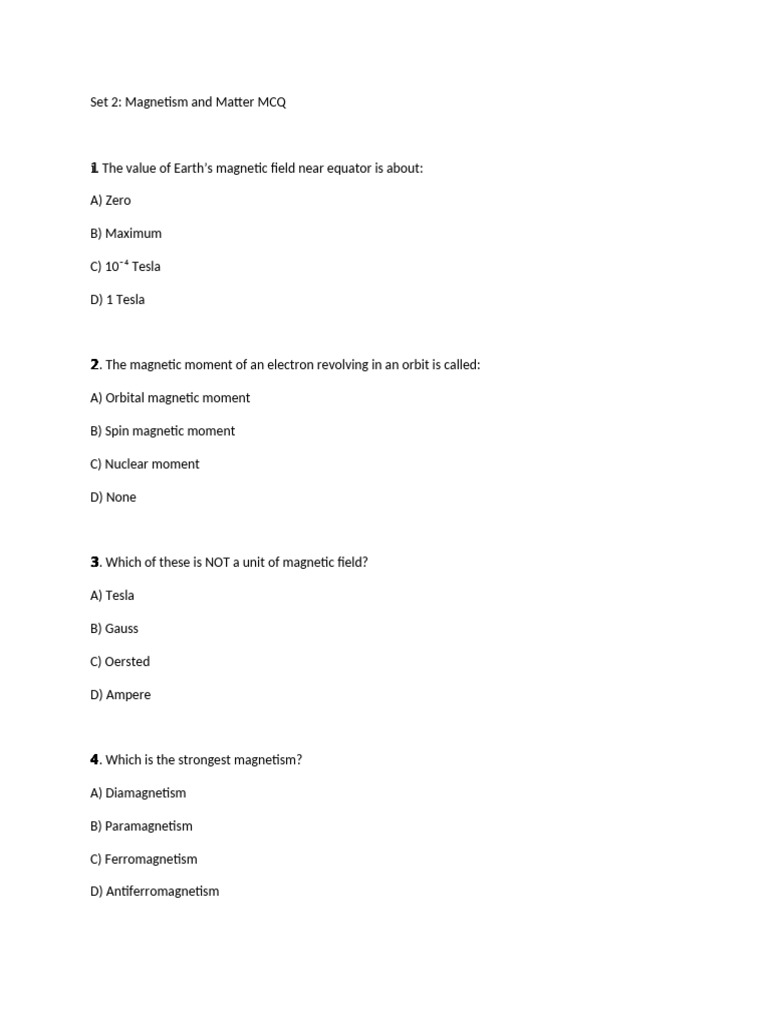Set 2 - Magnetism and Matter | PDF
