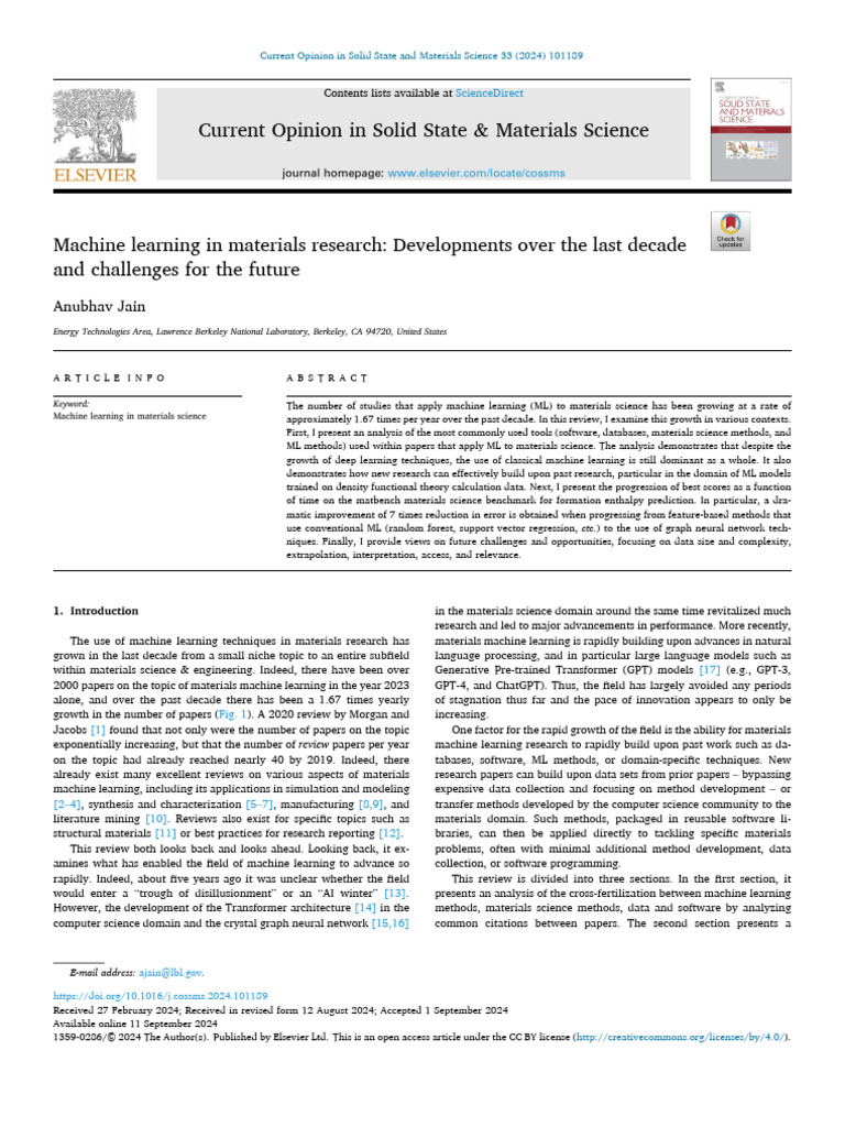 Machine Learning Advances in Materials Science | PDF | Machine Learning ...