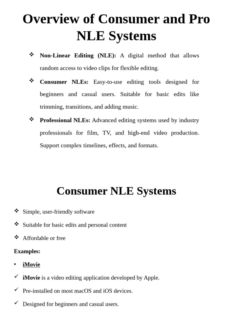 Overview of Consumer and Pro NLE Systems | PDF | Editing | Computing ...