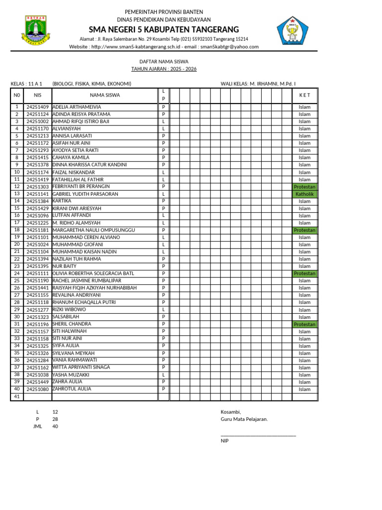 Calon Kelas 11 Fix 2025-2026 | PDF