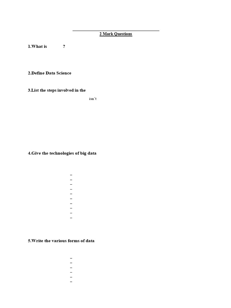 Unit 1 - 2Marks | PDF | Data | Big Data