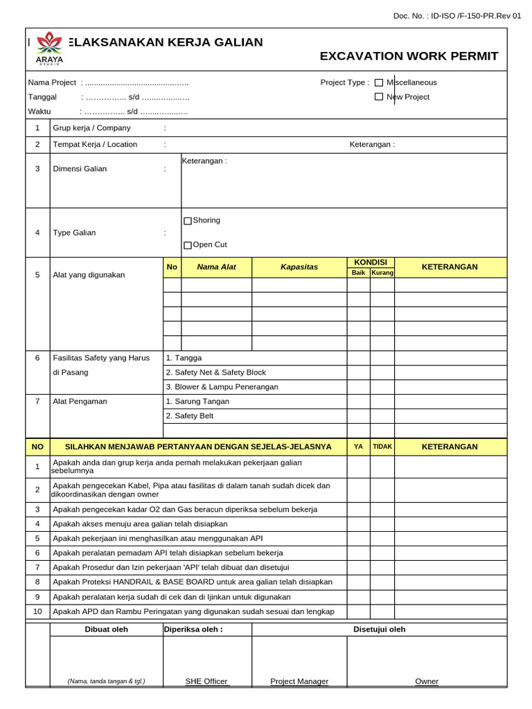 Salin Dari F-150-PR Excavation Working Permit | PDF