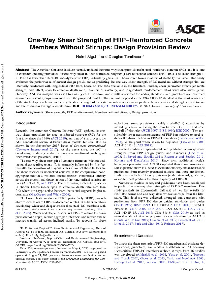 One-Way Shear Strength of FRP-Reinforced Concrete Members Without ...