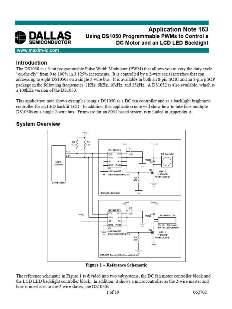 Using Ds1050 Programmable Pwms To Control A DC Motor and An LCD Led Backlight | PDF | Backlight ...