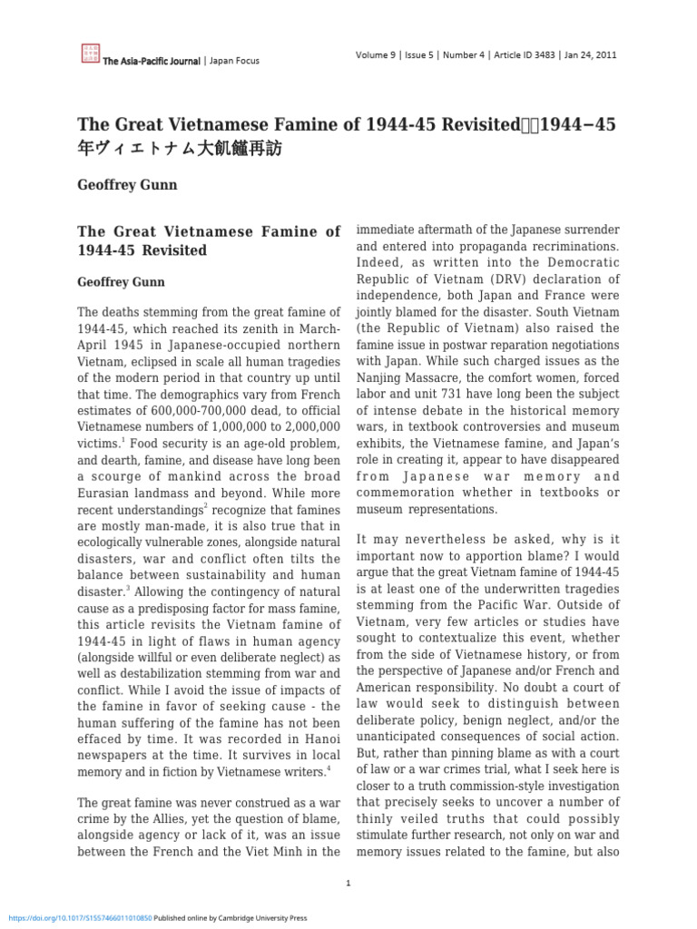 The 1945 Vietnamese Famine Revisited | PDF | Cost Of Living | French ...
