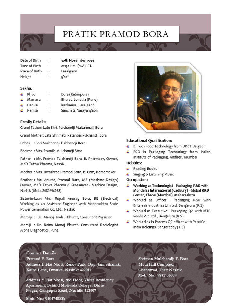 Biodata - Pratik Pramod Bora | PDF