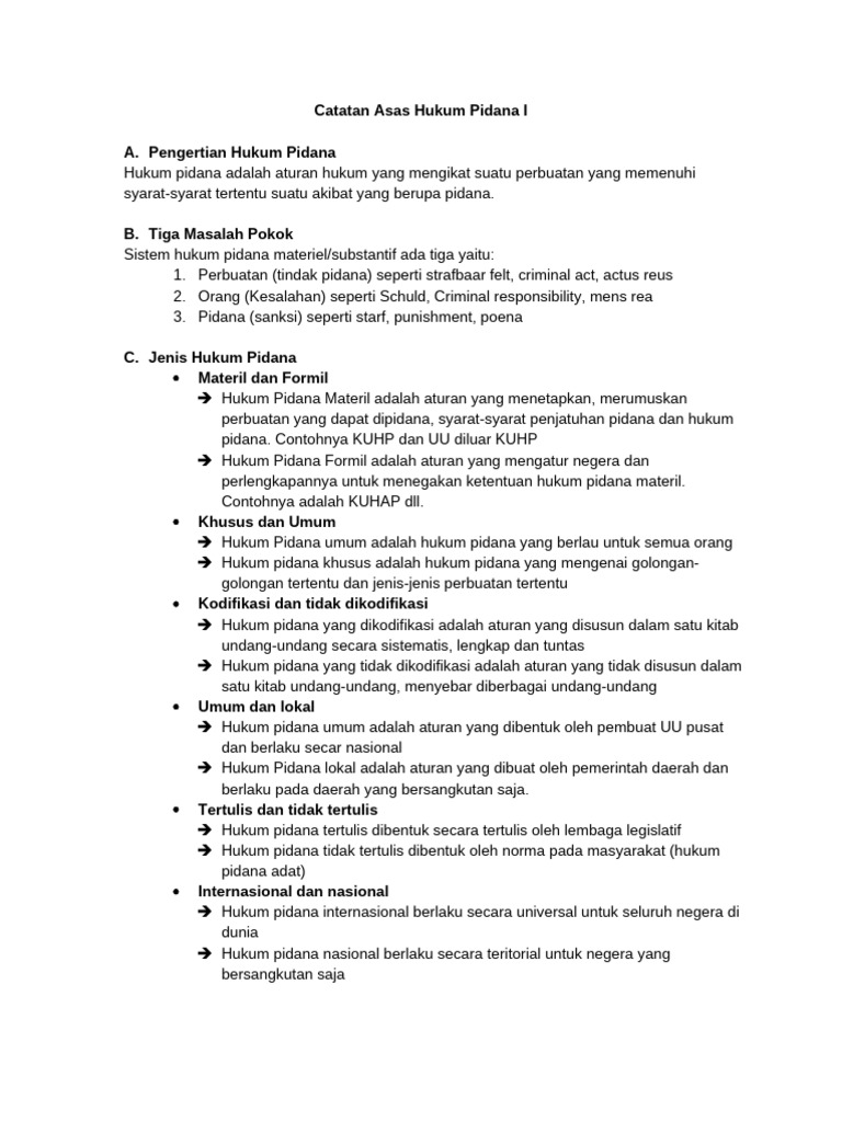 Catatan Asas Hukum Pidana UTS | PDF