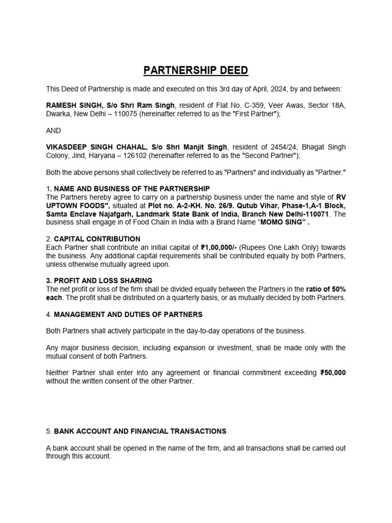 Partnership Deed & Rent Deed - Final | PDF | Lease | Business Law