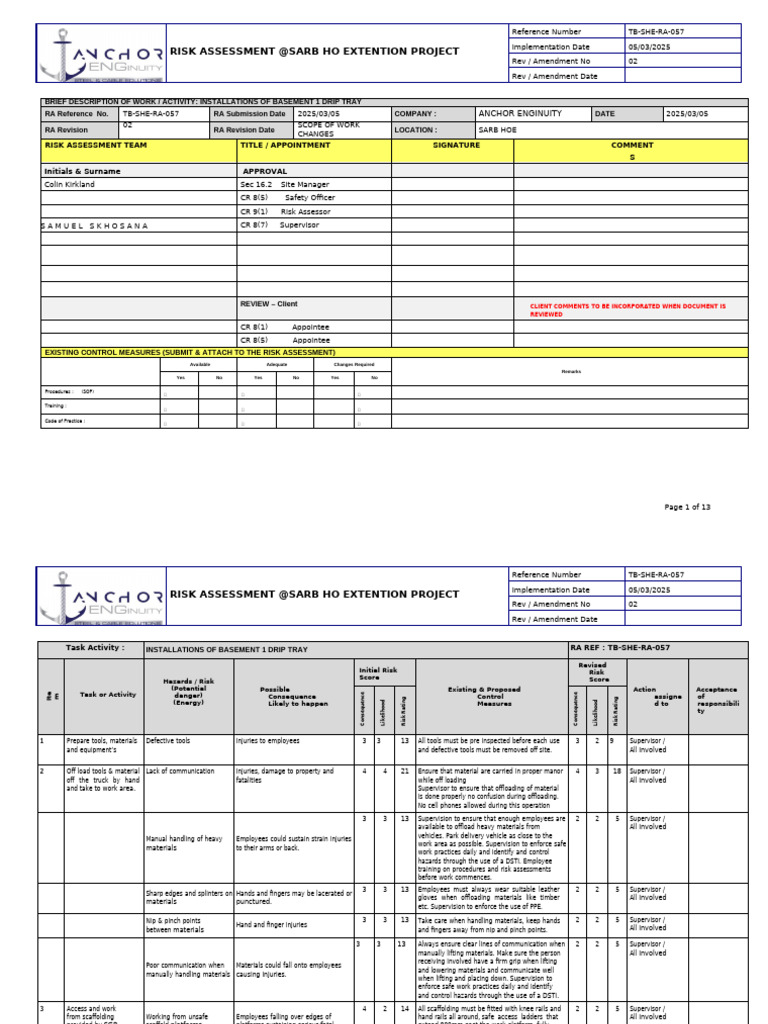 Basement 1 Drip Tray Ra | PDF | Risk | Risk Assessment