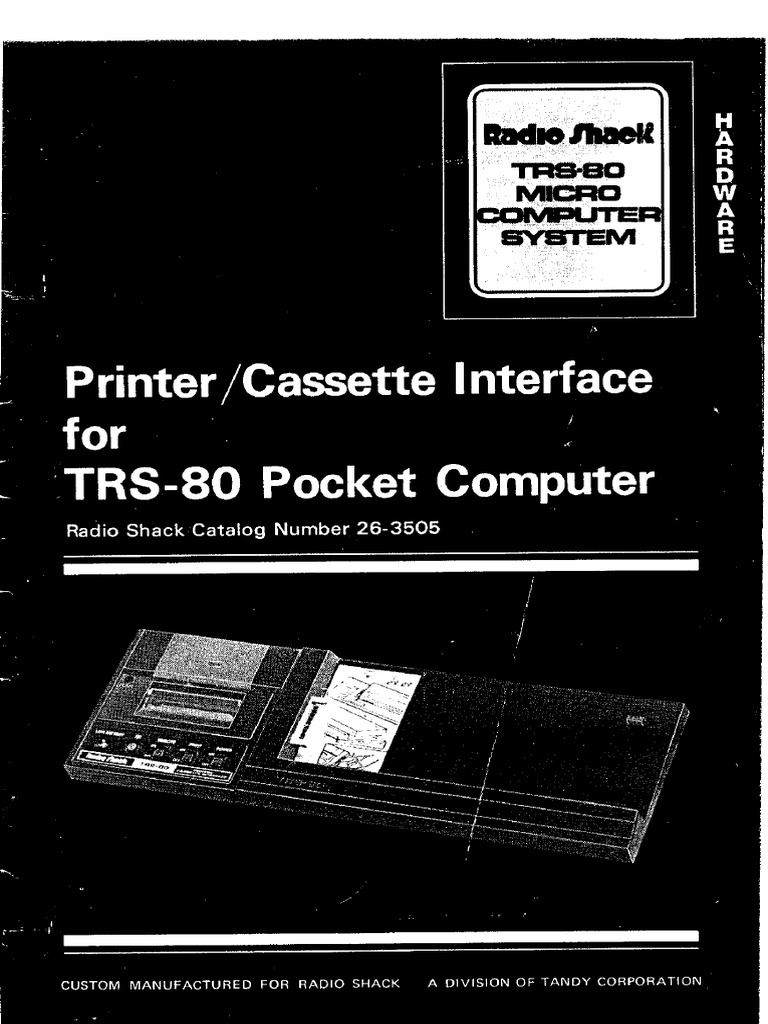 TRS-80 PC-1 Pocket Computer Printer-Cassette Interface Manual | PDF