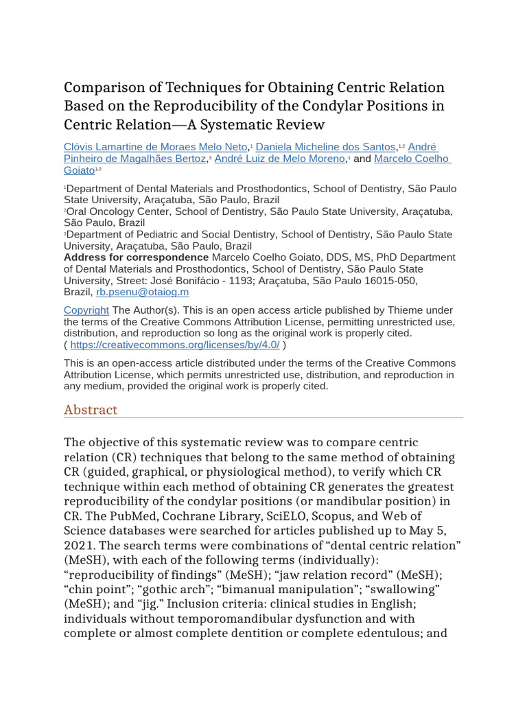 Comparison of Techniques For Obtaining Centric Relation Based On The ...