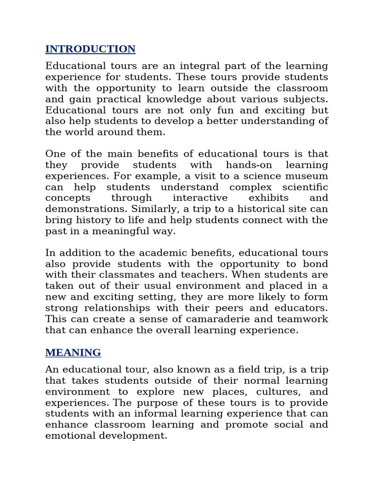 Benefits of Educational Tours for Students | PDF | Learning
