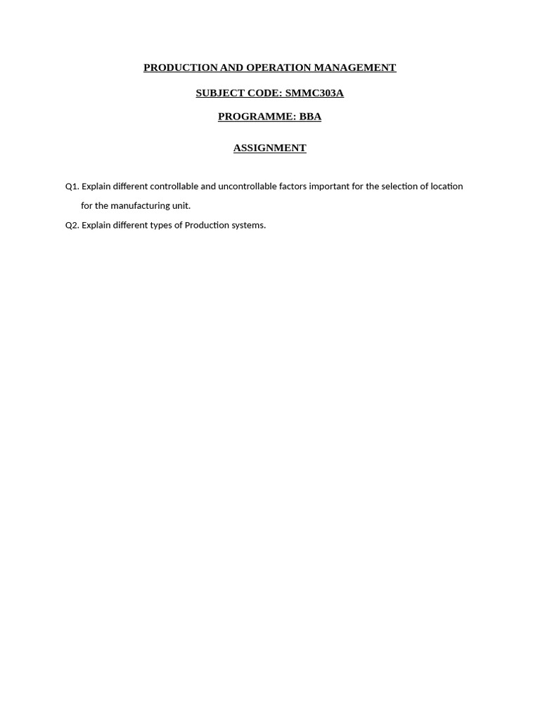 Production and Operation Management-Assignment | PDF