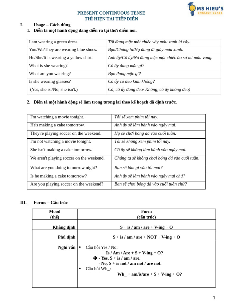 Basic - Present Continuous Tense | PDF
