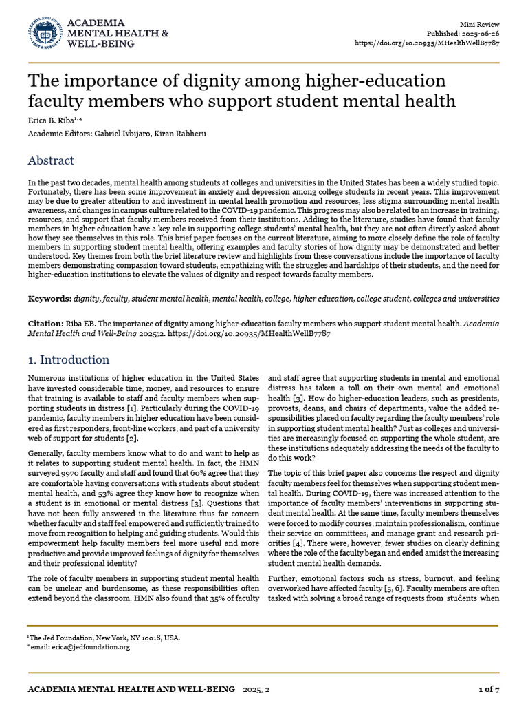 The Importance of Dignity Among Higher-Education | PDF | Mental Health ...