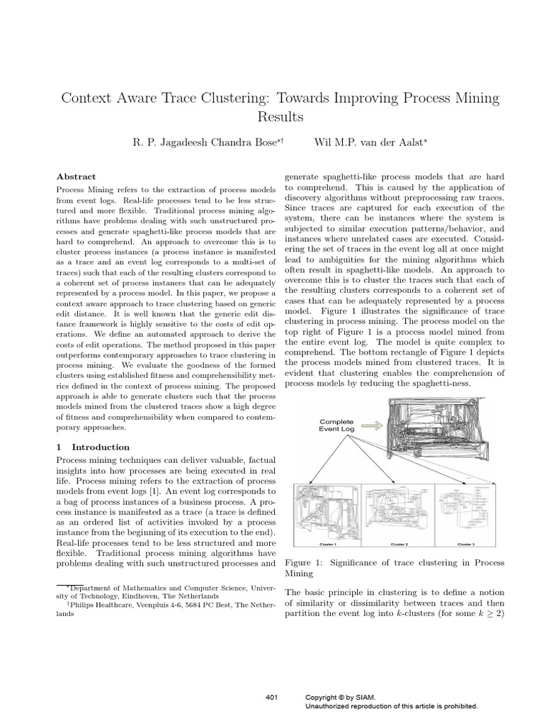 (2009) Context Aware Trace Clustering Towards Improving Process Mining Results | PDF | Cluster ...