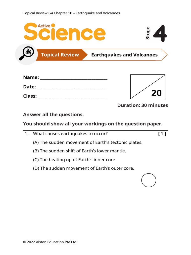 Earthquake and Volcanoes Review G4 | PDF | Volcano | Earth