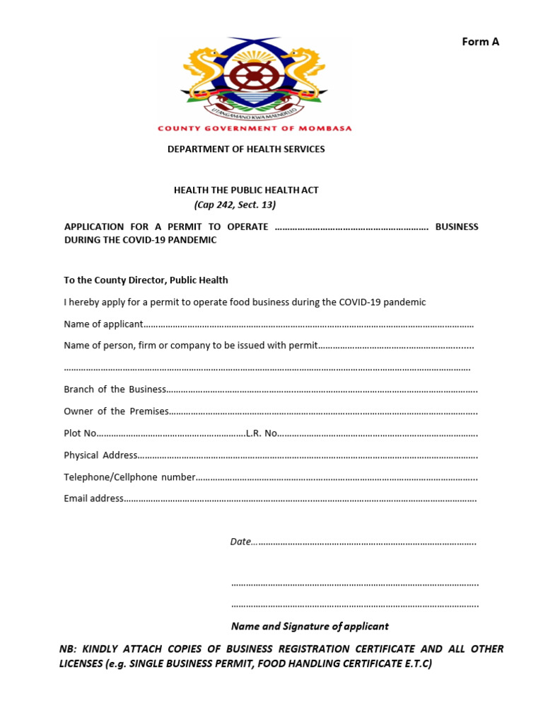COVID-19 Food Business Permit Application | PDF