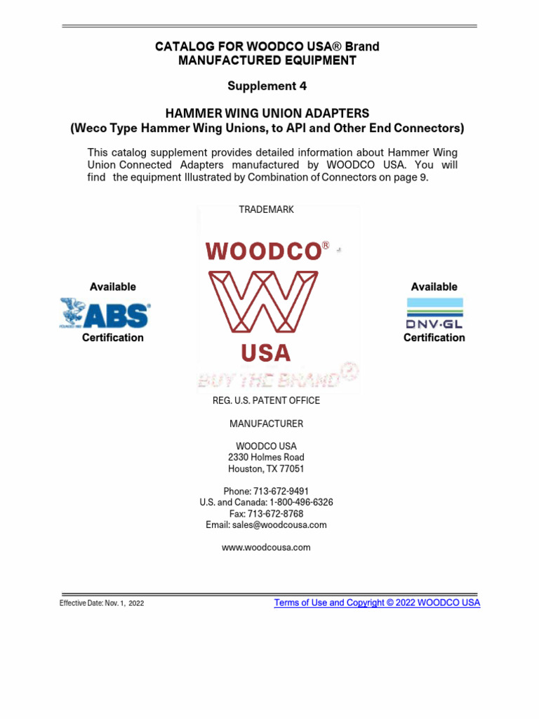 WOODCO USA Hammer Wing Union Catalog | PDF | Pipe (Fluid Conveyance ...