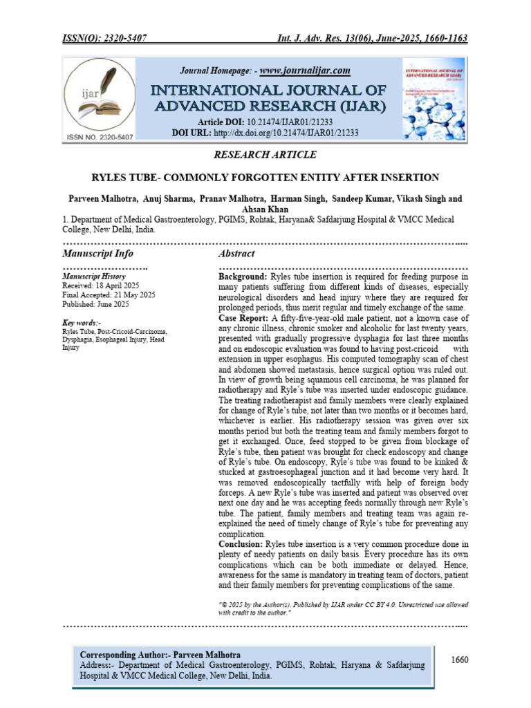Ryles Tube - Commonly Forgotten Entity After Insertion | PDF ...