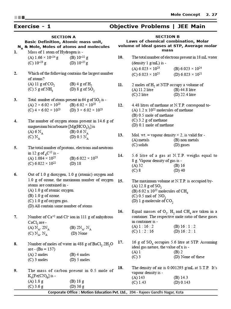Mole Concept Exercise - Removed | PDF | Mole (Unit) | Concentration